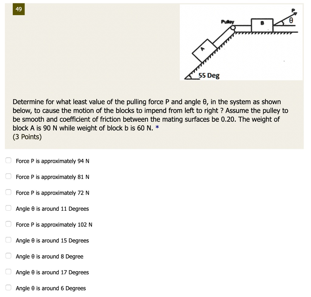 49 Determine for what least value of the pulling force P and angle θ ...