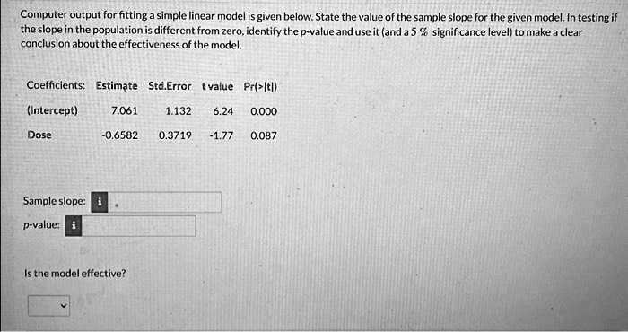 Solved Texts Computer Output For Fitting A Simple Linear Model Is Given Below State The Value