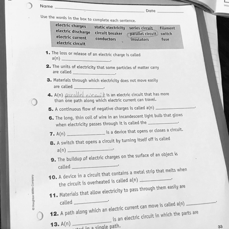 Houghton Mifflin Company Name Date Use the words in the box to complete ...