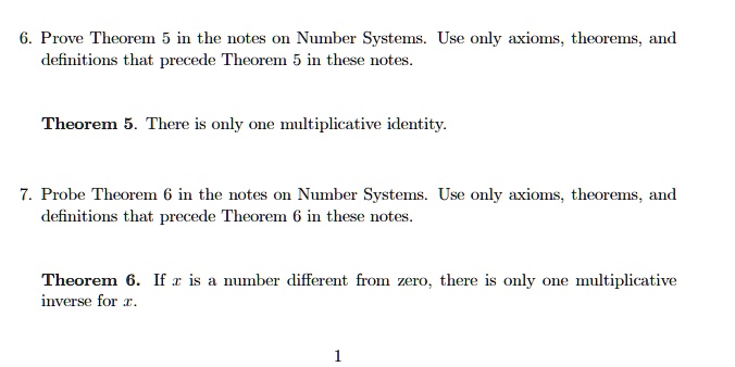 SOLVED: Prove Theorem in the notes On Number Systems. Use only axioms ...