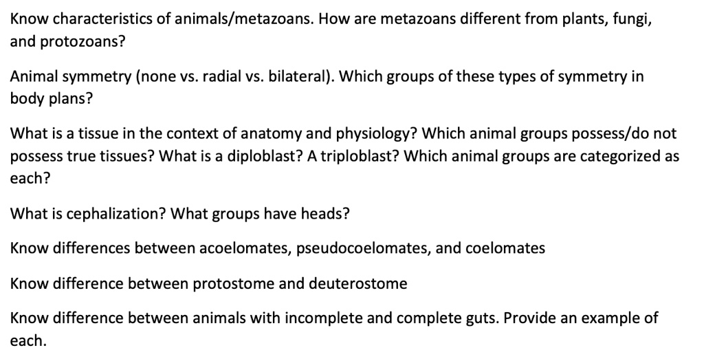 Know characteristics of animals/metazoans. How are metazoans different ...