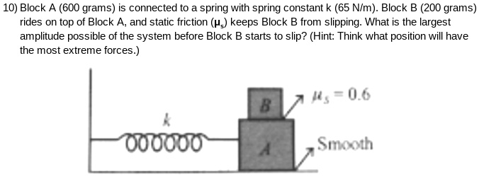 SOLVED: 10) Block A (600 grams; is connected to a spring with spring ...