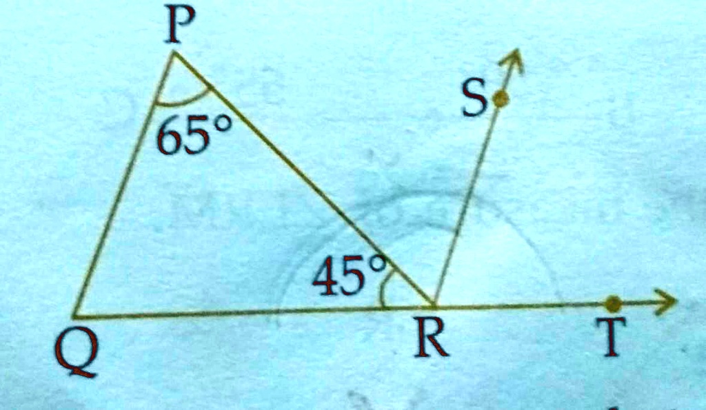 SOLVED: In the given figure, QP || RS, angle P = 65Â°, angle R = 15Â°. Find angle SRT.