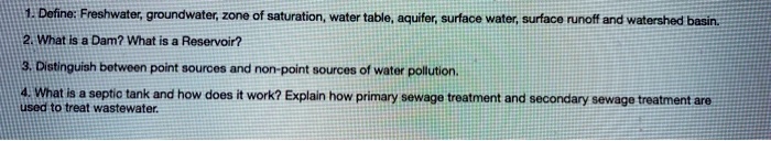 SOLVED: Dofine: Freshwater; groundwater; zone of saturation, water table, aquifer; surface water ...