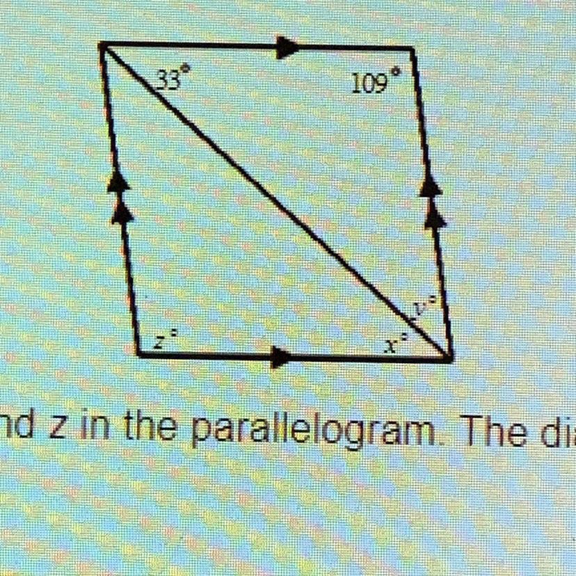 SOLVED: 'Find the values of the variables xy, and z in the parallelogram. The diagram is not ...