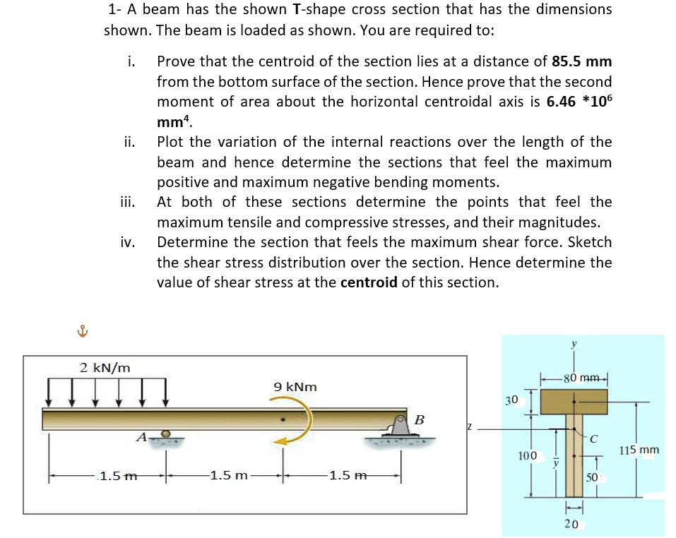 SOLVED: 1- A beam has the shown T-shape cross section that has the dimensions shown. The beam is ...