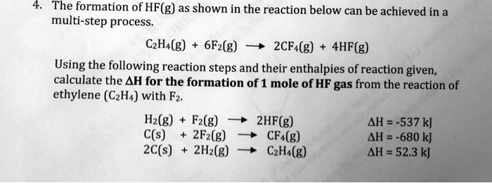 the formation of hfg as shown in the reaction below can be achieved in ...