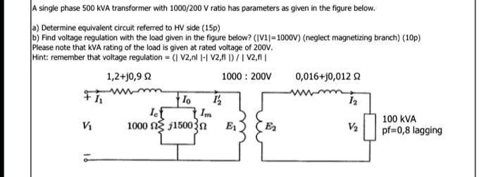 SOLVED: A single-phase 500 kVA transformer with 1000/200 V ratio has ...