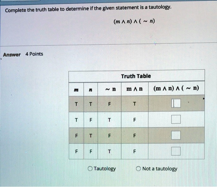 complete the truth table to determine if the given statement is a ...