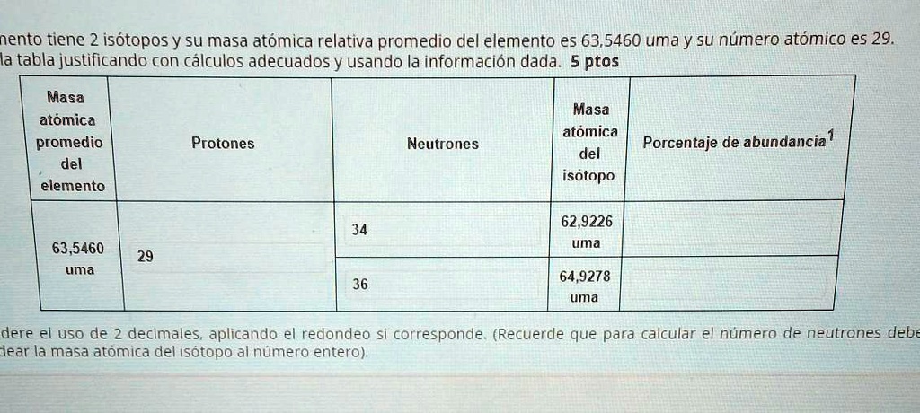 SOLVED: ayuda con estos ejercicios de isotopos nento tiene 2 isótopos y ...