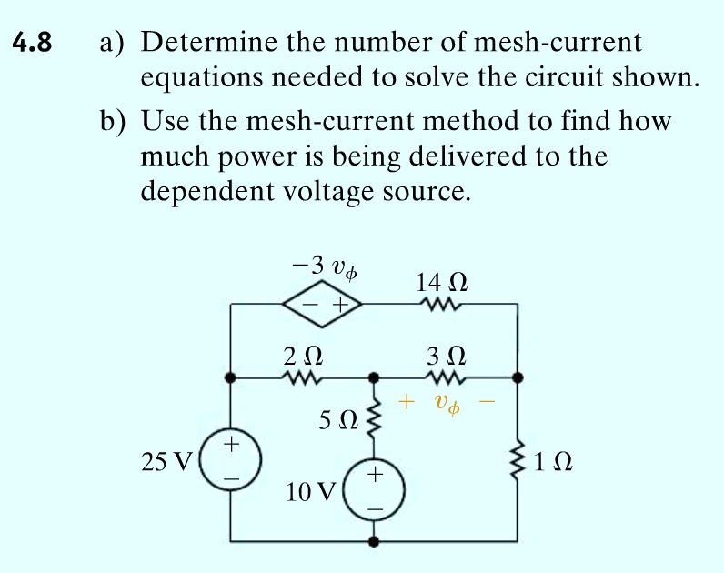 SOLVED: 4.8 a) Determine the number of mesh-current equations needed to solve the circuit shown ...