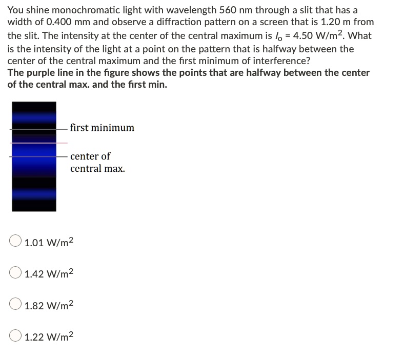 you shine monochromatic light with wavelength 560 nm through a slit ...