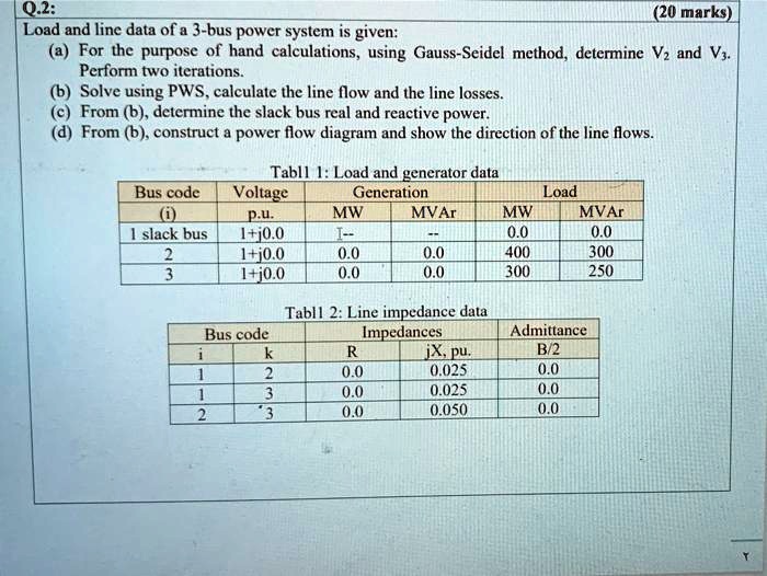 SOLVED: Q.2: 20 marks) Load and line data of a 3-bus power system is given. For the purpose of ...