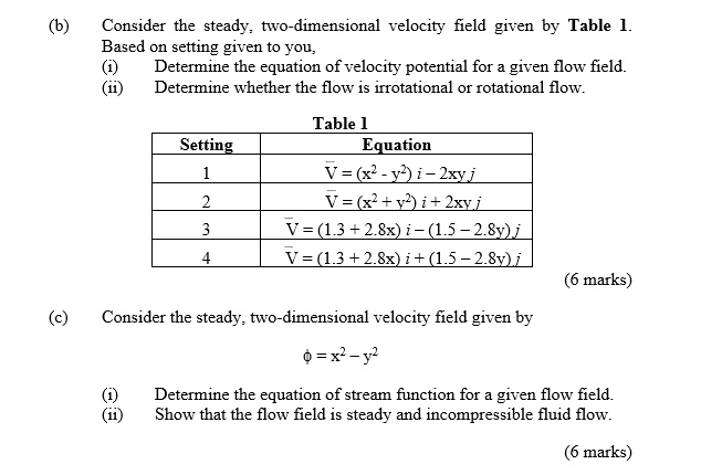 Solved Use Setting 4 B Consider The Steady Two Dimensional Velocity Field Given By Table 1