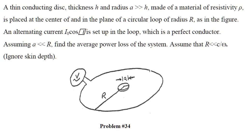 SOLVED: A thin conducting disc, thickness h and radius a >> h, made of ...