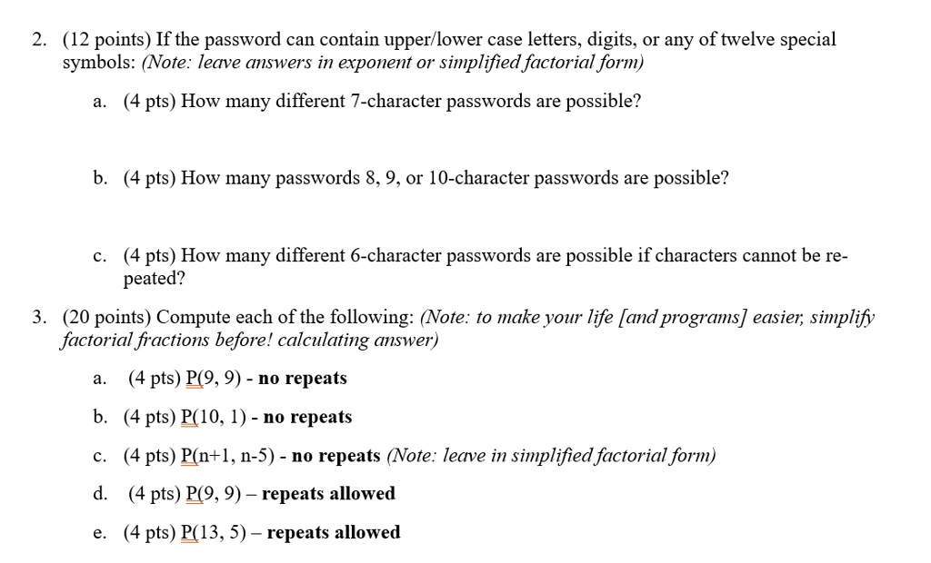 SOLVED: (12 points) If the password can contain upper/lower case letters, digits, Of any of ...