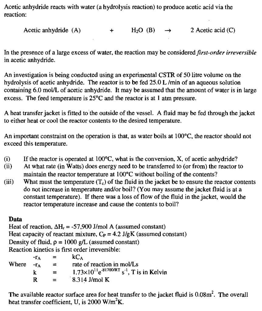 acetic anhydride reacts with water a hydrolysis reaction to produce ...