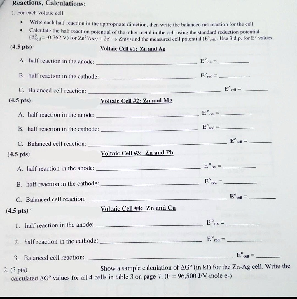 reactions calculations for each voltaic cell write cach half reaction in the appropriate ...