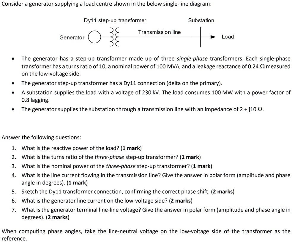 SOLVED: Consider a generator supplying a load centre shown in the below single-line diagram ...