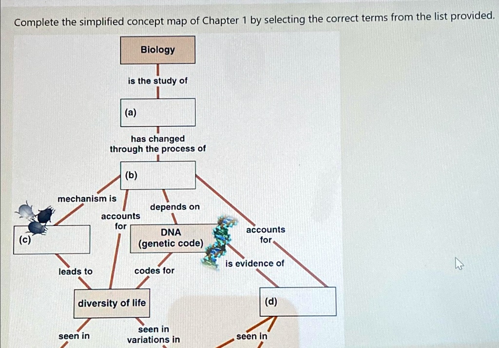 Complete the simplified concept map of Chapter 1 by selecting the ...