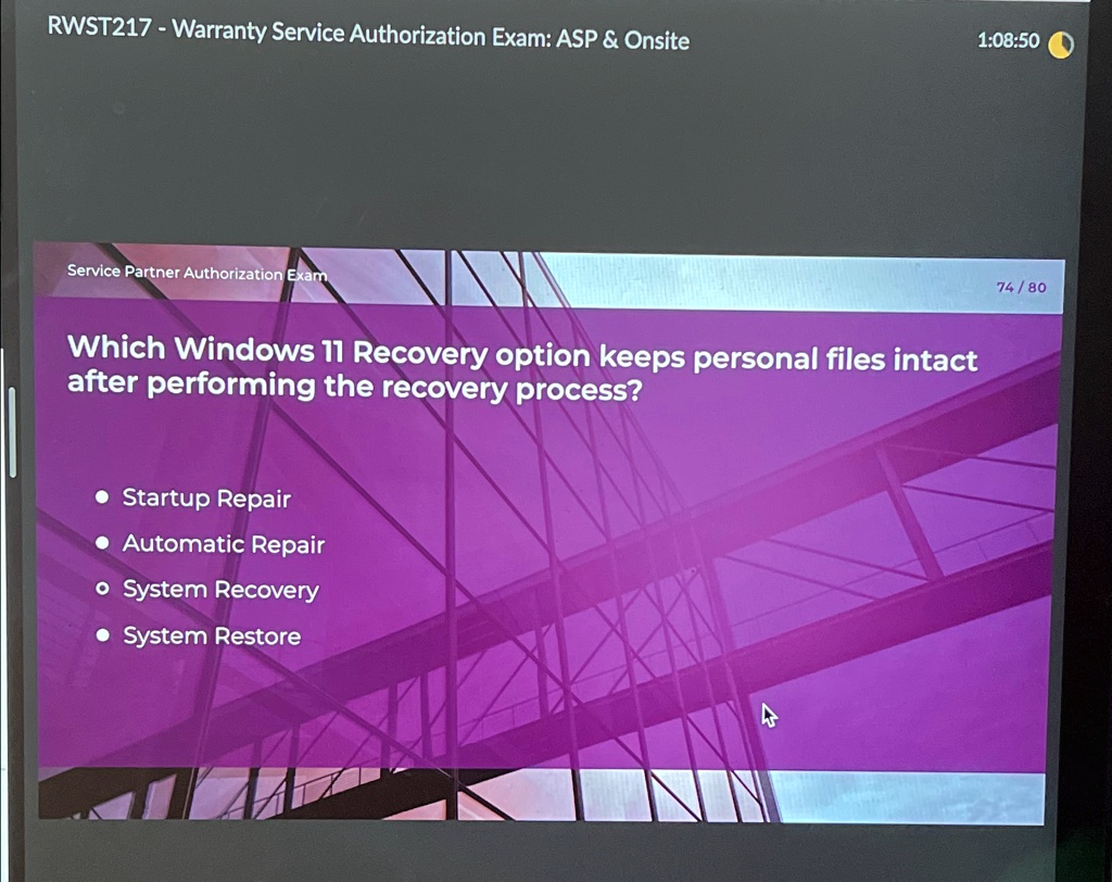 RWST217 - Warranty Service Authorization Exam: ASP Onsite Service ...