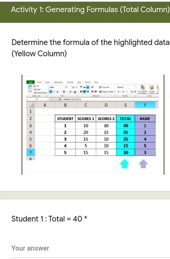 SOLVED: Determine the formula of the highlighted data (yellow column ...