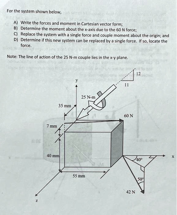 For the system shown below, A) Write the forces and moment...