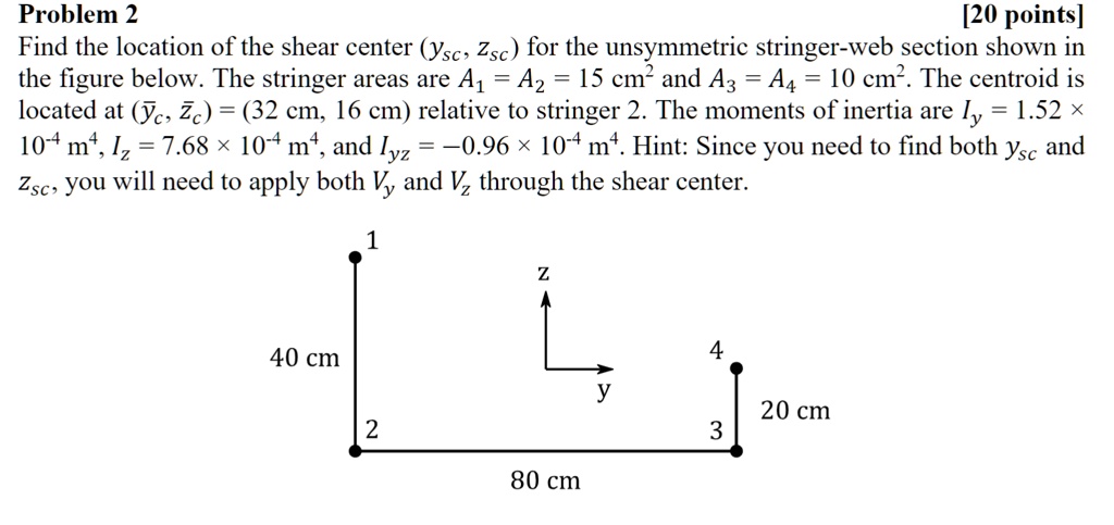 problem 2 20 points find the location of the shear center ysc zsc for ...