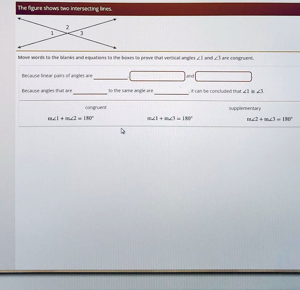 SOLVED:'Please help please The figure shows two intersecting lines: Move words to the blanks and ...