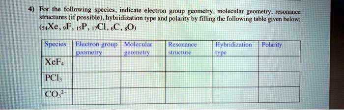 SOLVED: For the following species, indicate electron group geometry ...