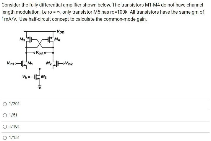 SOLVED: Consider the fully differential amplifier shown below. The ...