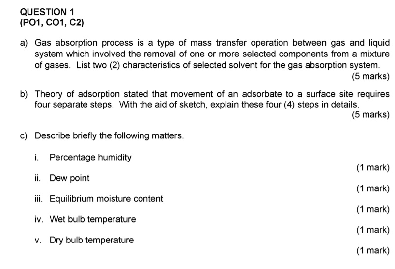 SOLVED: a) Gas absorption process is a type of mass transfer operation ...