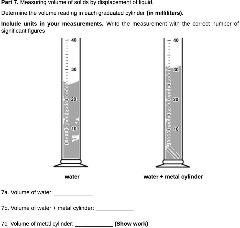 part 7 measuring volume of solids by displacement of liquid determine ...