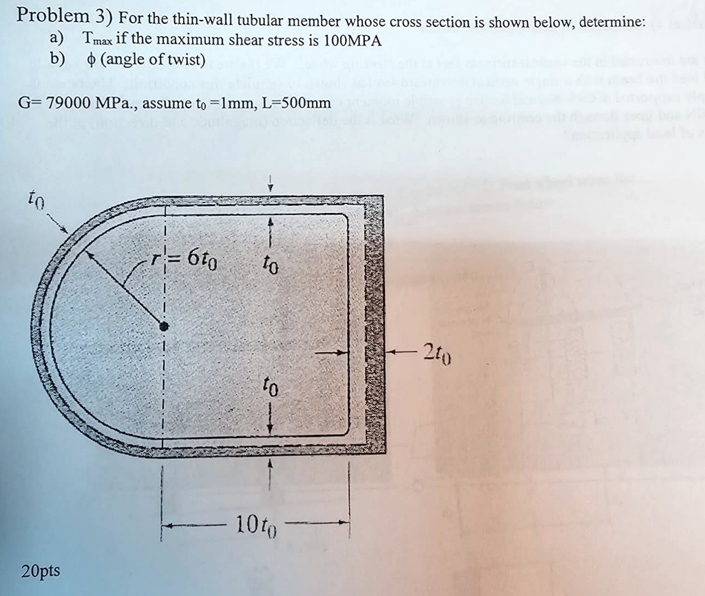 problem 3 for the thin wall tubular member whose cross section is shown ...