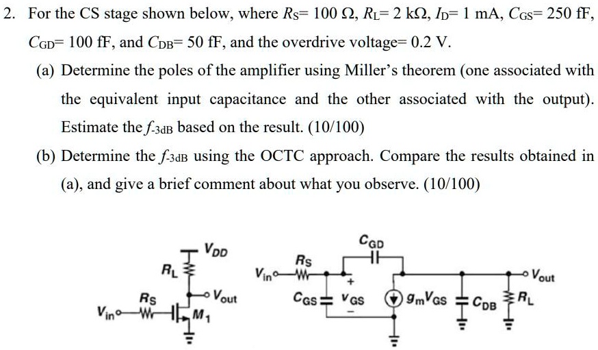 2. For the CS stage shown below, where RS= 100 ?, RL= 2 k?, ID= 1 mA ...