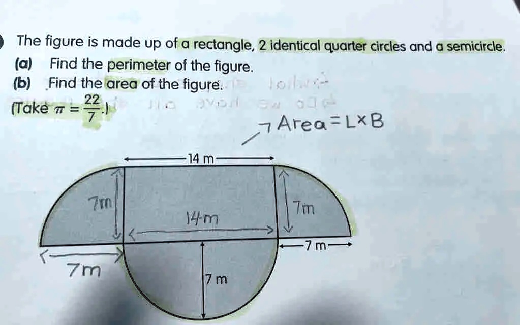 the figure is made up of a rectangle 2 identical quarter circles and ...