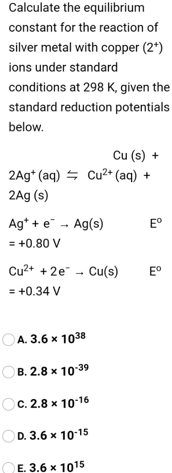 SOLVED: Please help. Calculate the equilibrium constant for the ...