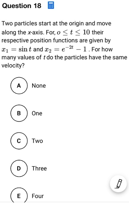 Two particles start at the origin and move along the x-axis. For t