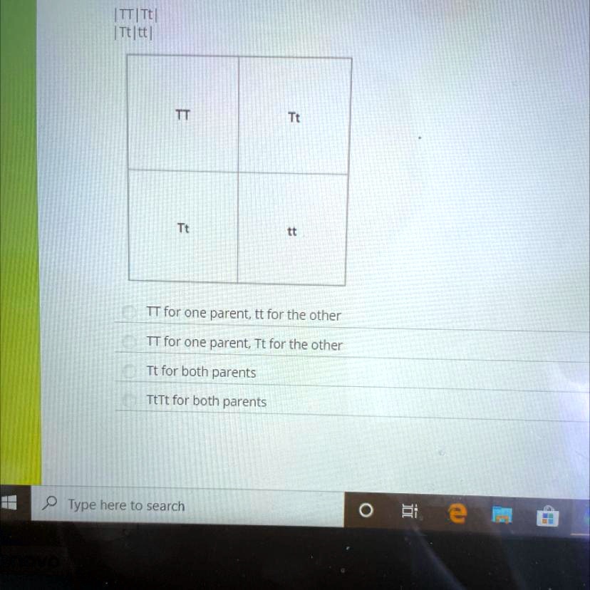 SOLVED: The Punnett square below shows a cross between two pea plants ...