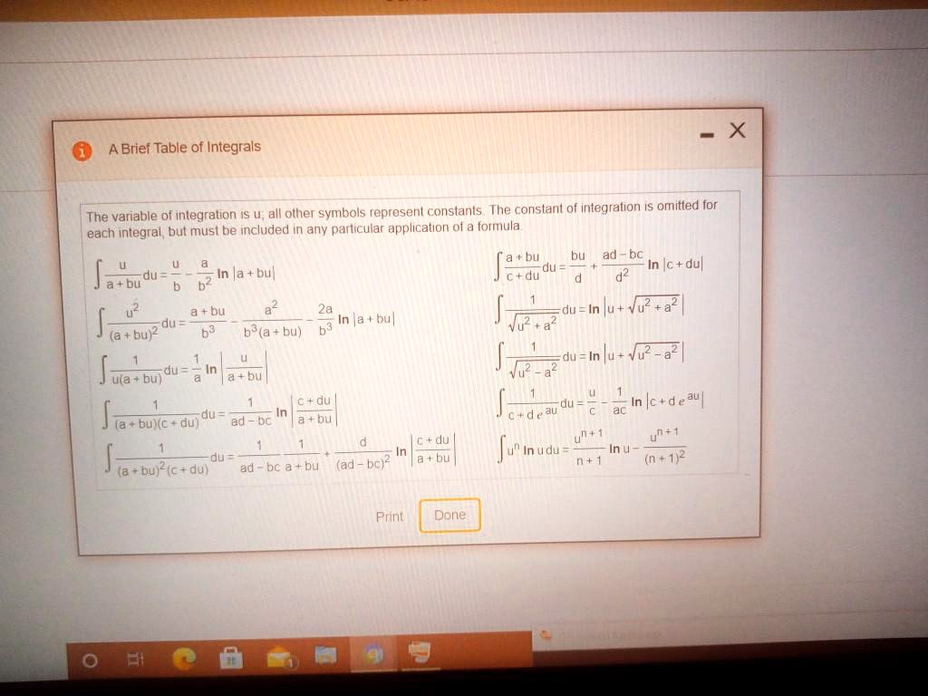 SOLVED:Brief Table of Integrals The variable of integration IS U;, all ...