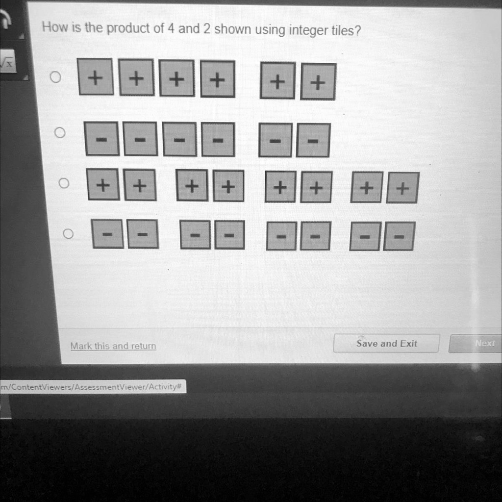SOLVED: How is the product of 4 and 2 shown using integer tiles?