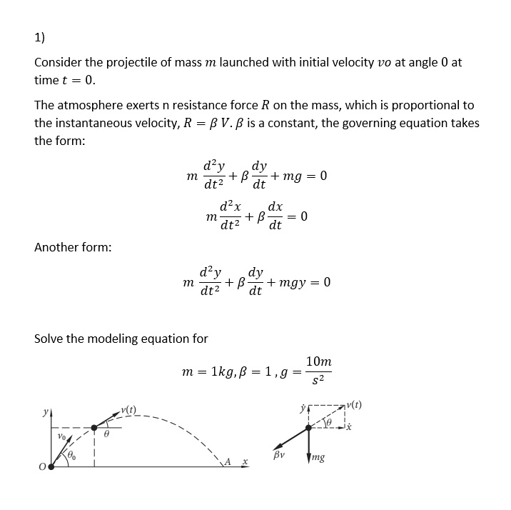 SOLVED:Consider the projectile of mass mn launched with initial velocity vo at angle 0 at time t ...