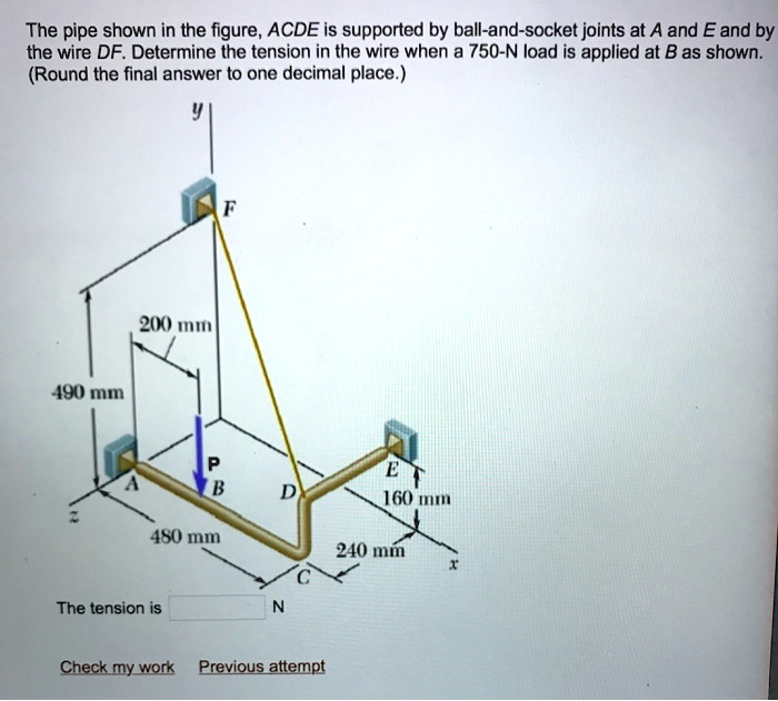 The pipe shown in the figure, ACDE, is supported by ball-and-socket ...