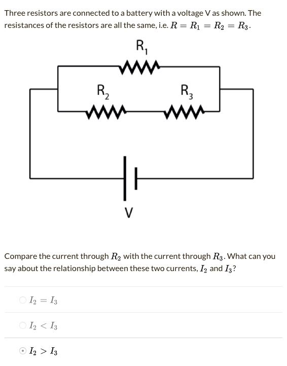SOLVED: Three resistors are connected to battery with voltage V as ...
