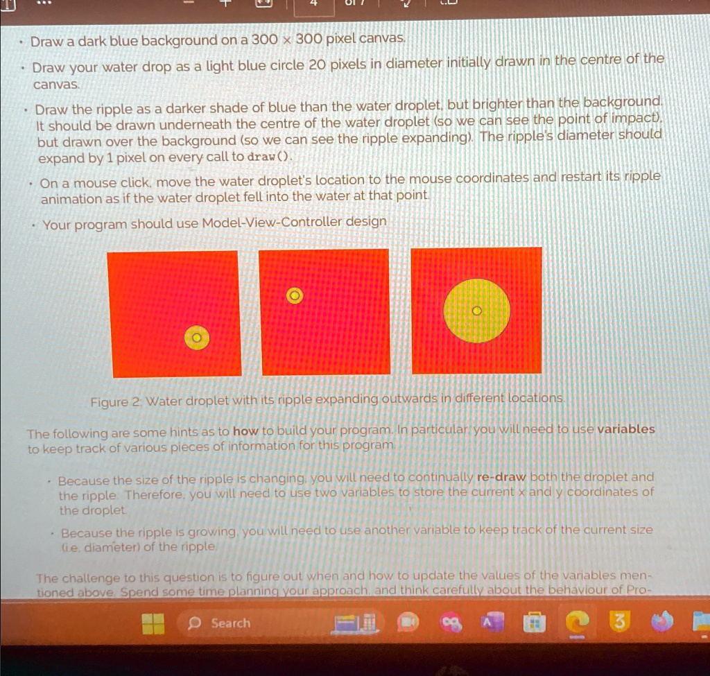 SOLVED: Draw a dark blue background on a 300x300 pixel canvas. Draw ...