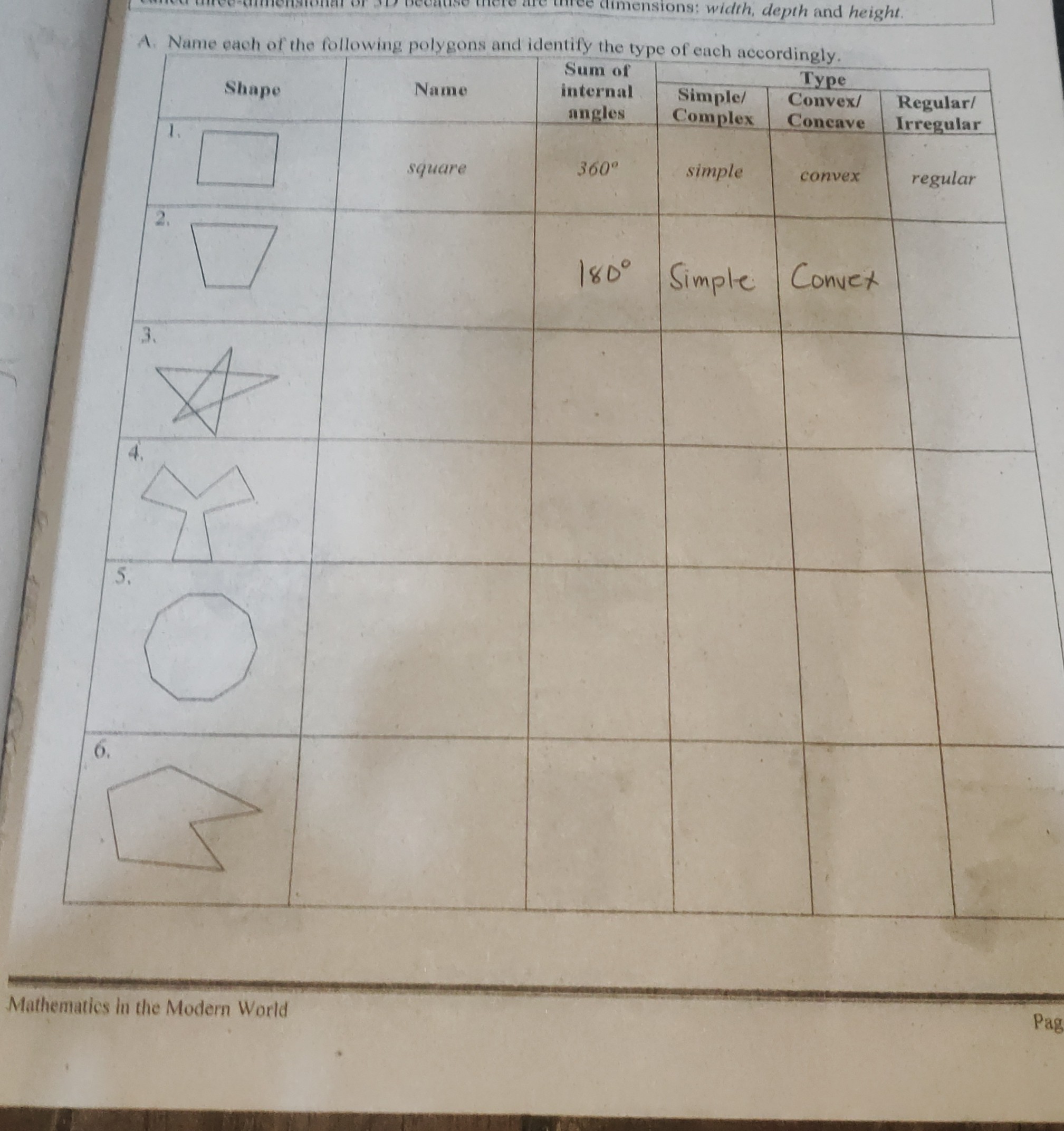 A. Name each of the following polygons and identify the type of each accordingly. Mathematics In ...