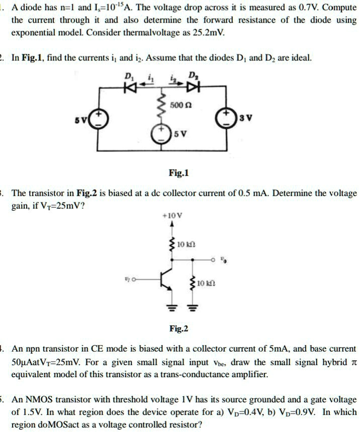 a diode has n1 and i10athe voltage drop across it is measured as ...