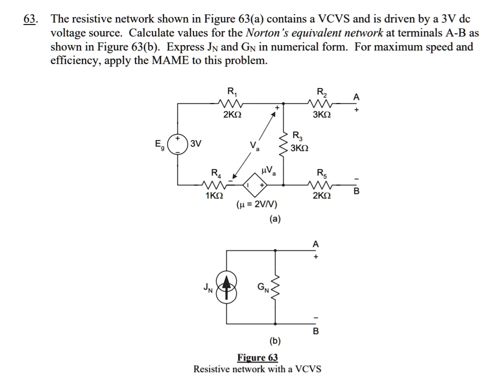 63. The resistive network shown in Figure 63(a) contains a VCVS and is driven by a 3V dc voltage ...