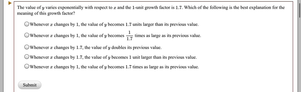SOLVED: The value of y varies exponentially with respect to and the 1 ...