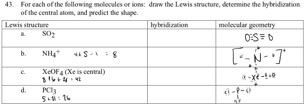 43 For Each Of The Following Molecules Or Ions Draw The Lewis Structure Determine The
